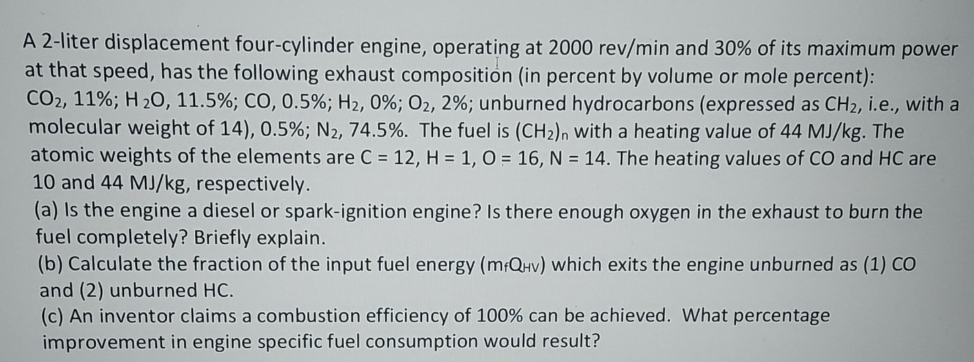 Solved A 2-liter displacement four-cylinder engine, | Chegg.com