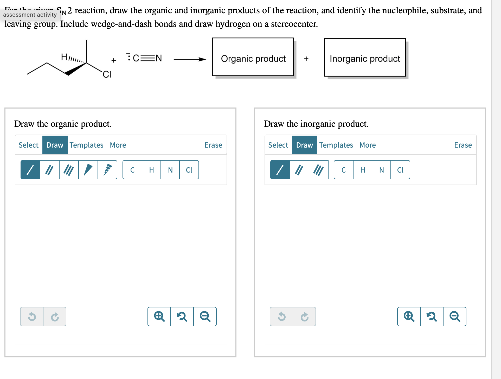 Solved leaving group. Include wedge-and-dash bonds and draw | Chegg.com