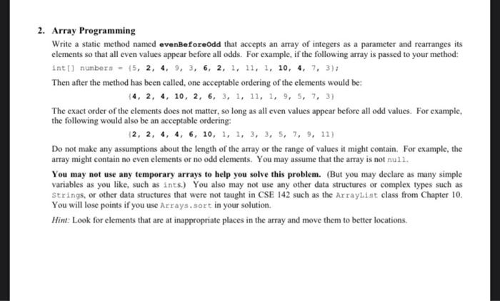 Solved 2 Array Programming Write A Static Method Named 3808
