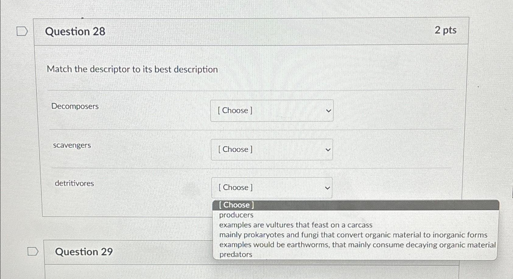 Solved Question 282 ﻿ptsMatch the descriptor to its best | Chegg.com