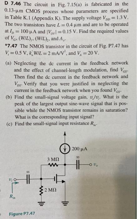 Solved D 7.46 The circuit in Fig. 7.15(a) is fabricated in | Chegg.com