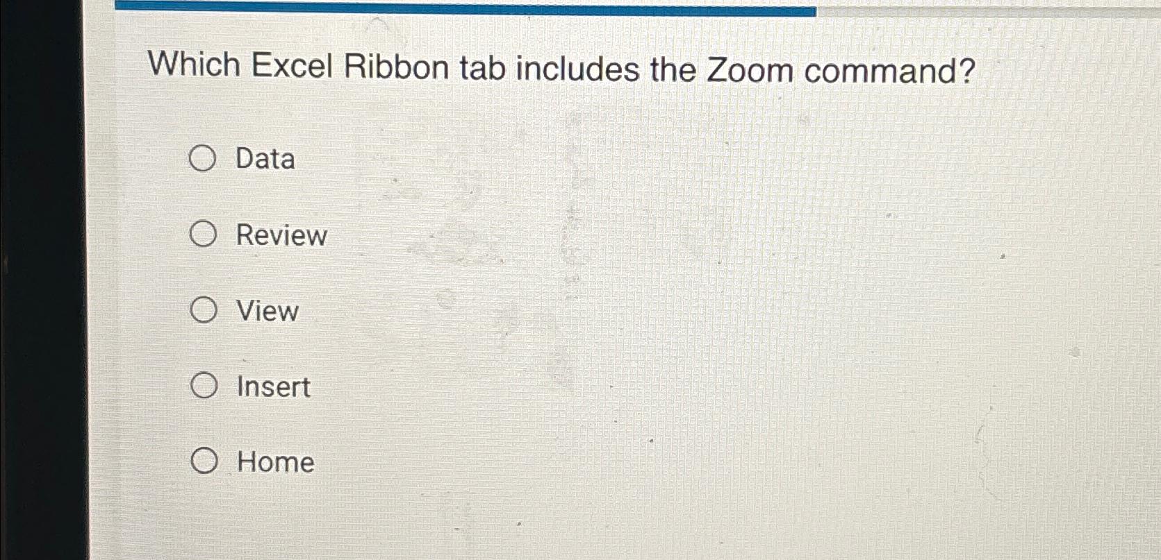 Solved Which Excel Ribbon tab includes the Zoom | Chegg.com