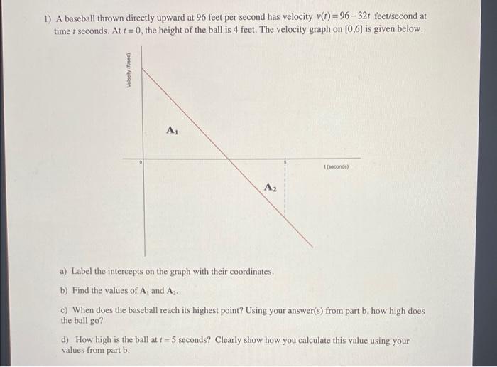 Solved 1) A baseball thrown directly upward at 96 feet per | Chegg.com