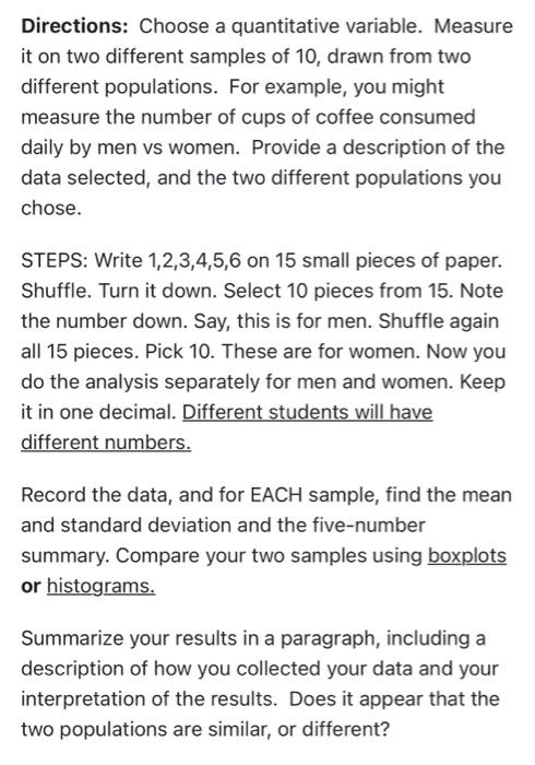 Solved Directions Choose A Quantitative Variable Measure