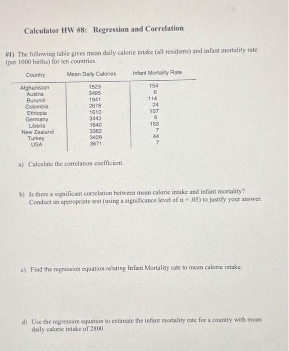 Solved Calculator HW \#8: Regression and Correlation \#1) | Chegg.com