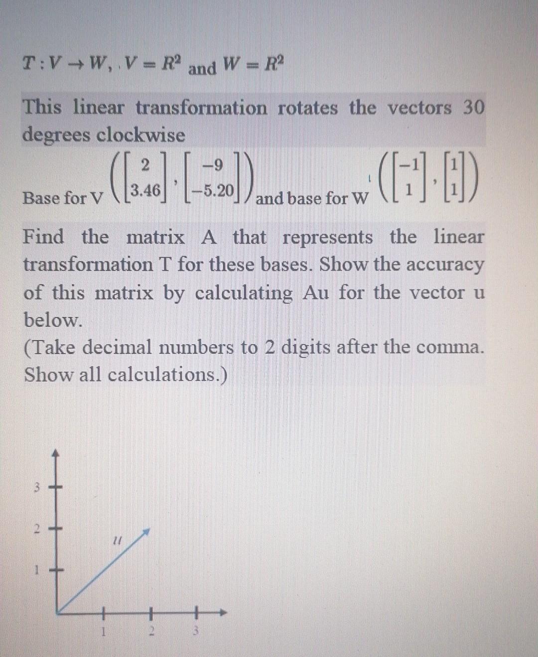 Solved T:V+W, V = Rº and W =R This linear transformation | Chegg.com
