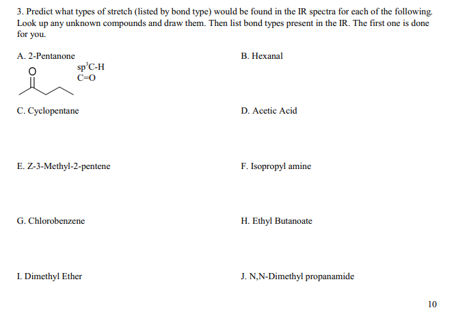 Solved 3. ﻿Predict what types of stretch (listed by bond | Chegg.com