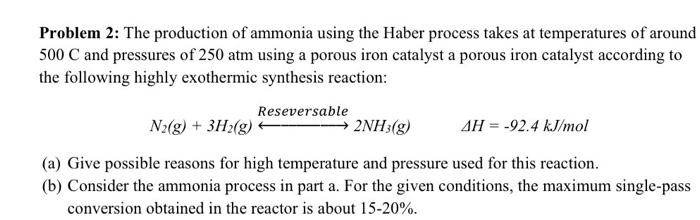 Solved Problem 2: The production of ammonia using the Haber | Chegg.com