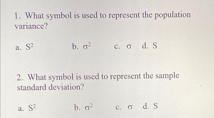 Solved 1. What symbol is used to represent the population | Chegg.com