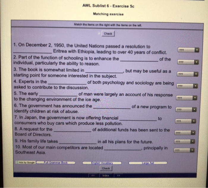 Solved AWL Sublist 6 - Exercise 5b Matching exercise Match | Chegg.com
