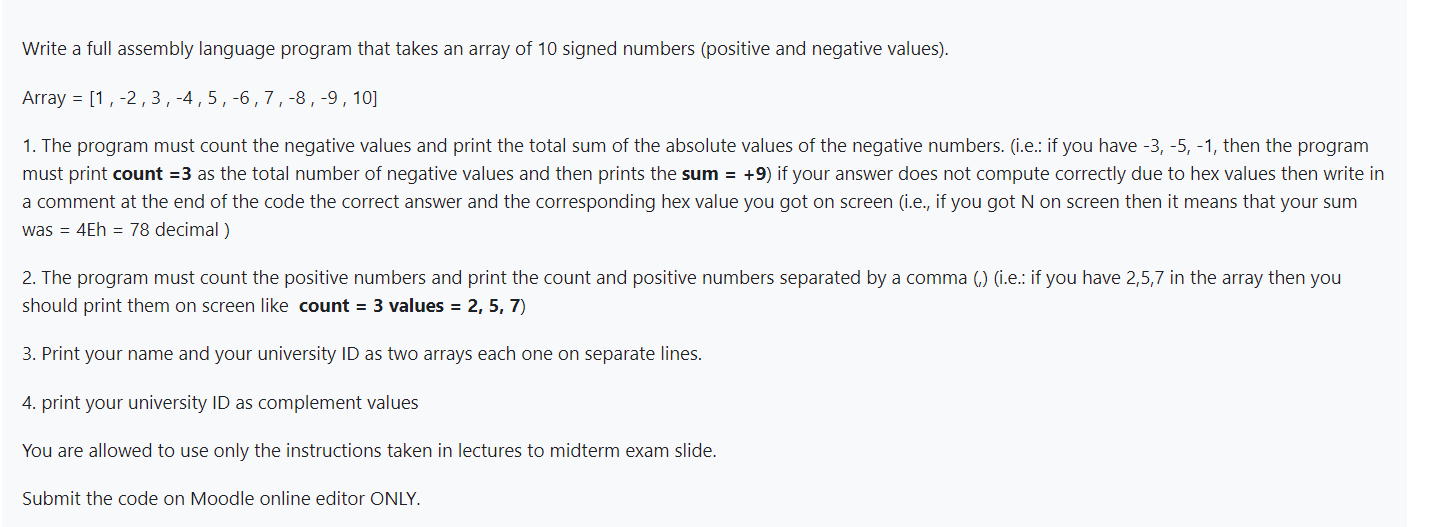Solved NOTE: don't use Loop Instruction & Branching in the | Chegg.com