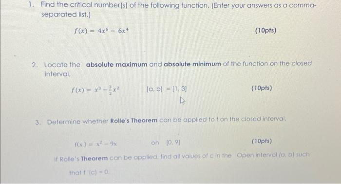 Solved Find the critical number(s) of the following | Chegg.com