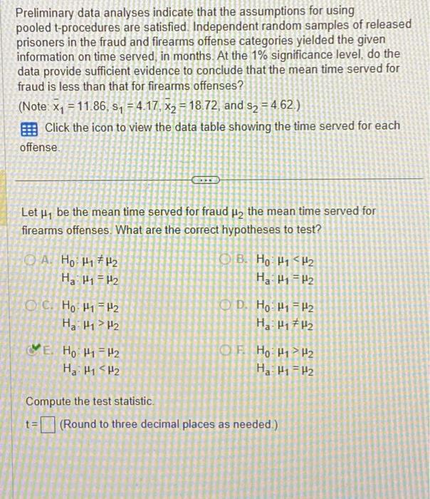 Solved Preliminary data analyses indicate that the | Chegg.com
