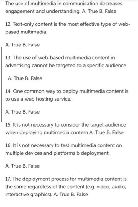 Solved The use of multimedia in communication decreases | Chegg.com