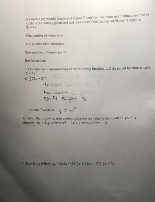 Solved parent function: 4 4. Given a polynomial function of | Chegg.com