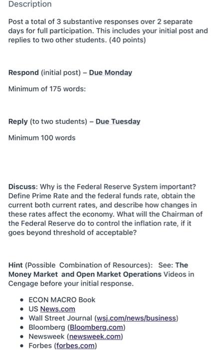 Solved Description Post a total of 3 substantive responses | Chegg.com