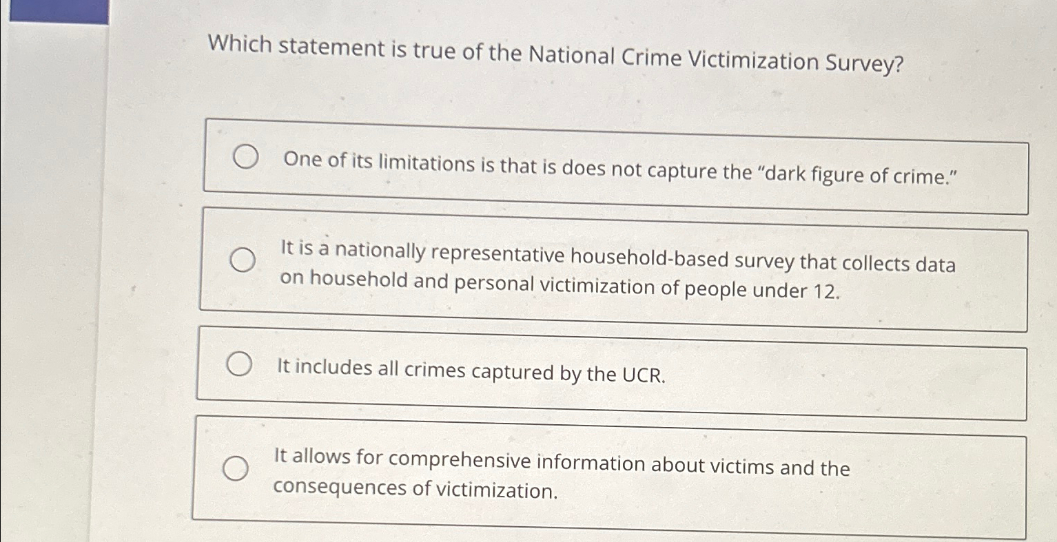 Solved Which statement is true of the National Crime | Chegg.com
