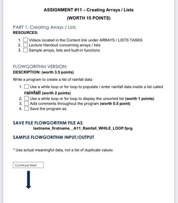 Solved ASSIGNMENT #11 - Creating Arrays / Lists (WORTH 15 | Chegg.com