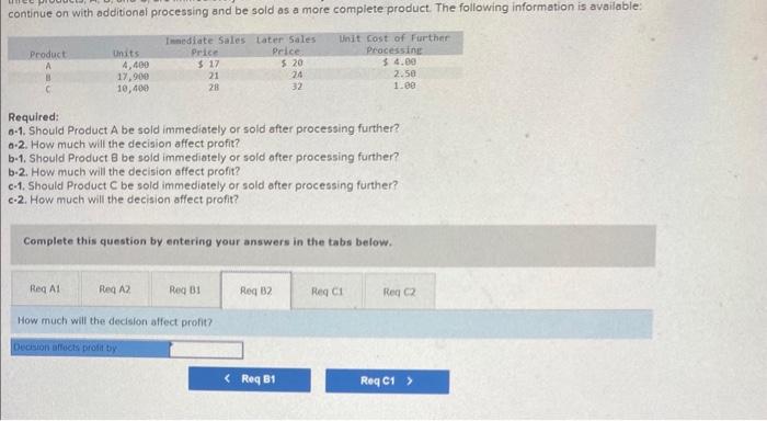 Solved continue on with additional processing and be sold as | Chegg.com