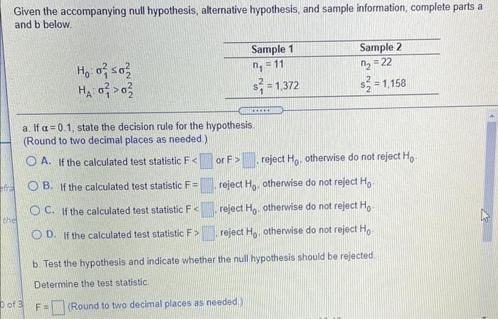 Solved Given the accompanying null hypothesis, alternative | Chegg.com