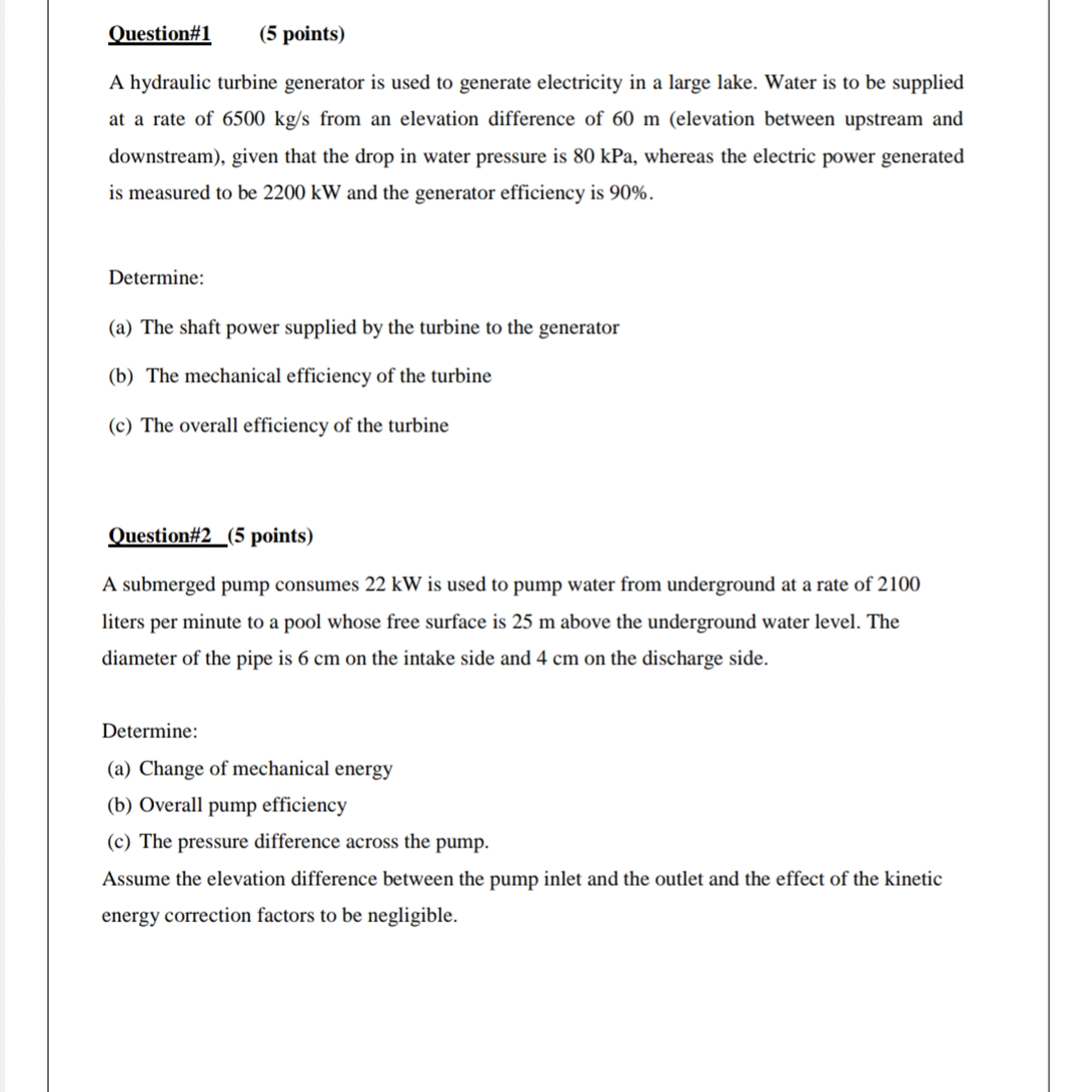 Solved Question#1(5 ﻿points)A hydraulic turbine generator is | Chegg.com