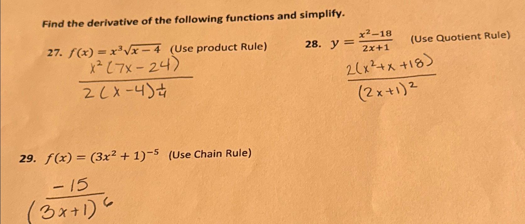 Solved Find the derivative of the following functions and | Chegg.com