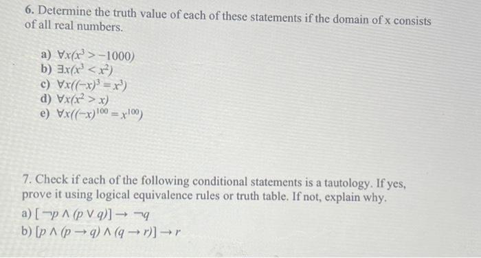 Solved 6. Determine the truth value of each of these | Chegg.com