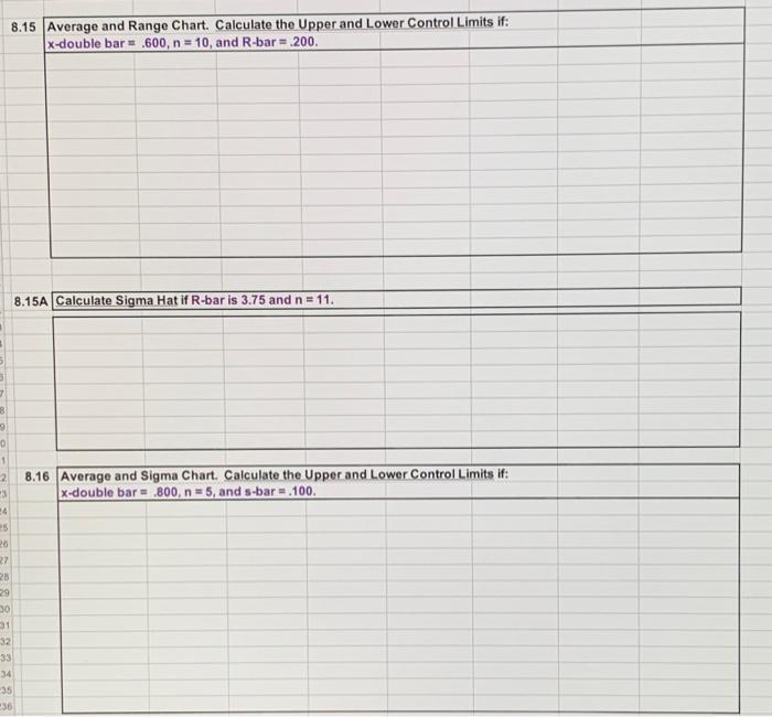 Solved 8.15 Average and Range Chart. Calculate the Upper and | Chegg.com