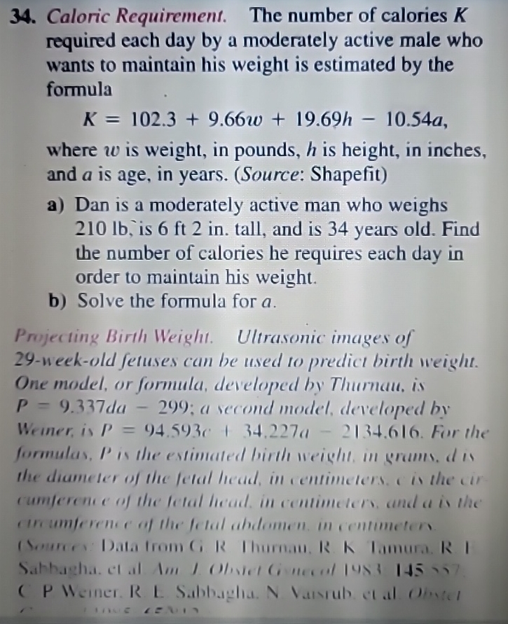 Solved Caloric Requirement. The number of calories K | Chegg.com