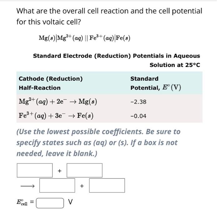 Solved What are the overall cell reaction and the cell | Chegg.com