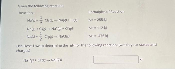 Solved Given the following reactions Reactions | Chegg.com