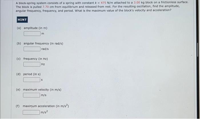 Solved A block-spring system consists of a spring with | Chegg.com