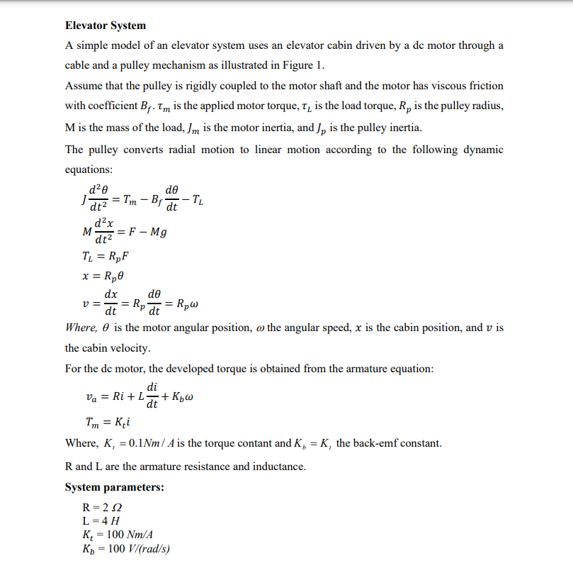 Elevator SystemA simple model of an ﻿elevator system | Chegg.com