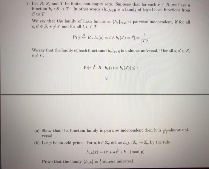 Solved 7. Let R, S, and T be finite, non-empty sets. Suppose | Chegg.com