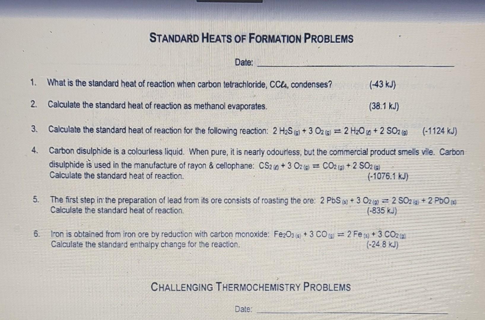 Solved Phase Change Thermochemistry Problems Date: 1. | Chegg.com