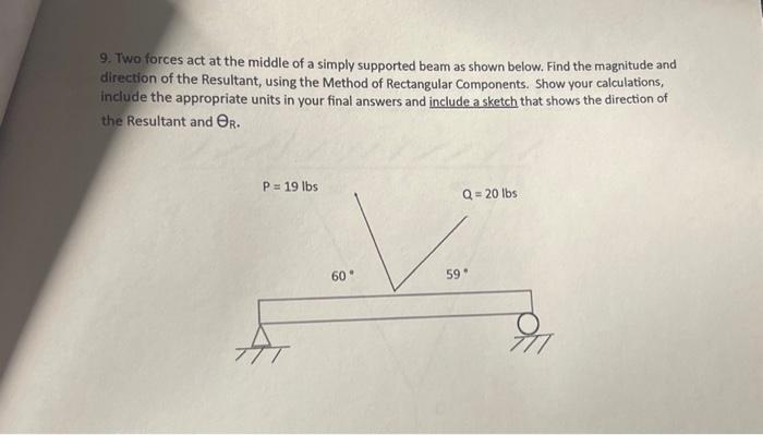 Solved 9 Two Forces Act At The Middle Of A Simply Supported