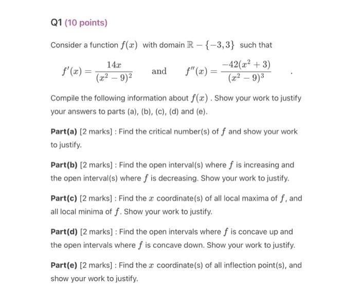Solved Q1 (10 points) Consider a function f(x) with domain | Chegg.com