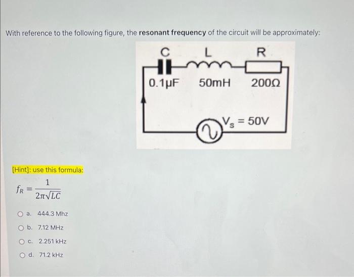 Solved With reference to the following figure, the resonant | Chegg.com