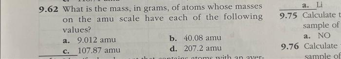 Solved 9.62 What is the mass, in grams, of atoms whose | Chegg.com