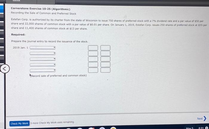Solved Cornerstone Exercise 10-25 (Algorithmic) Recording | Chegg.com