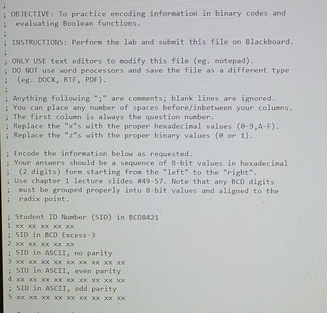 Solved ; OBJECTIVE: To practice encoding information in | Chegg.com