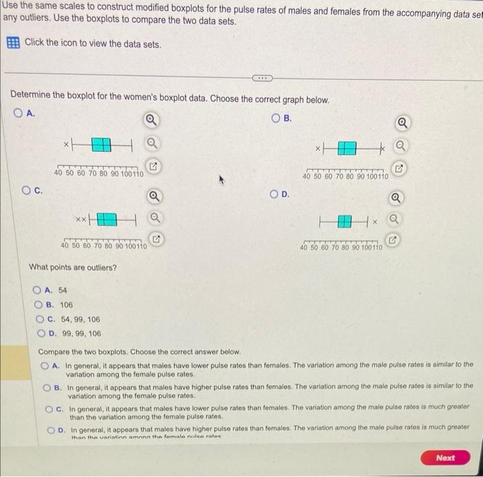 Solved Use the same scales to construct modified boxplots | Chegg.com