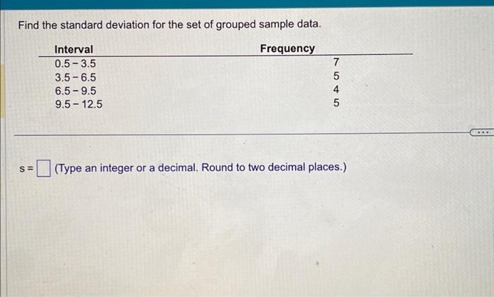 Solved Find the standard deviation for the set of grouped | Chegg.com