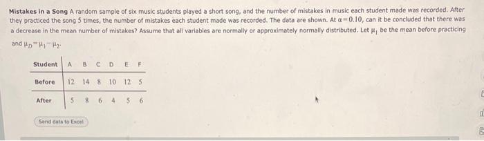 Solved Mistakes in a Song A random sample of six music | Chegg.com