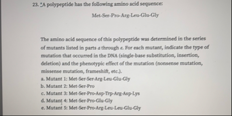 Solved *A polypeptide has the following amino acid | Chegg.com