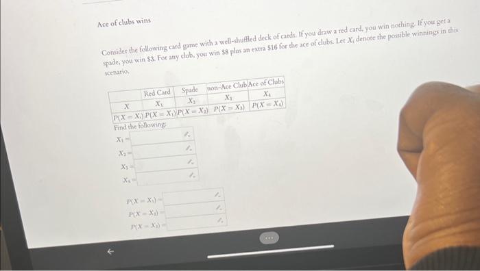 Solved Ace of clubs wins Consider the following card game | Chegg.com