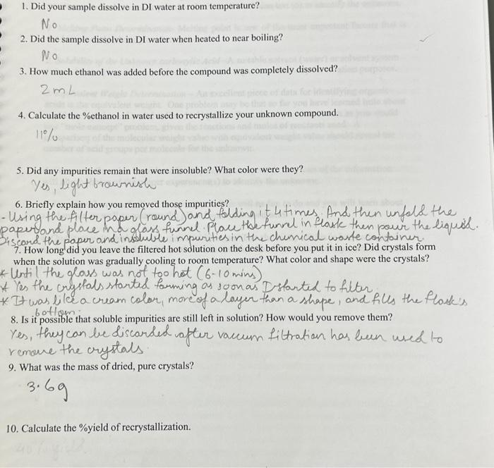 Solved can you send the last one1. Did your sample dissolve | Chegg.com