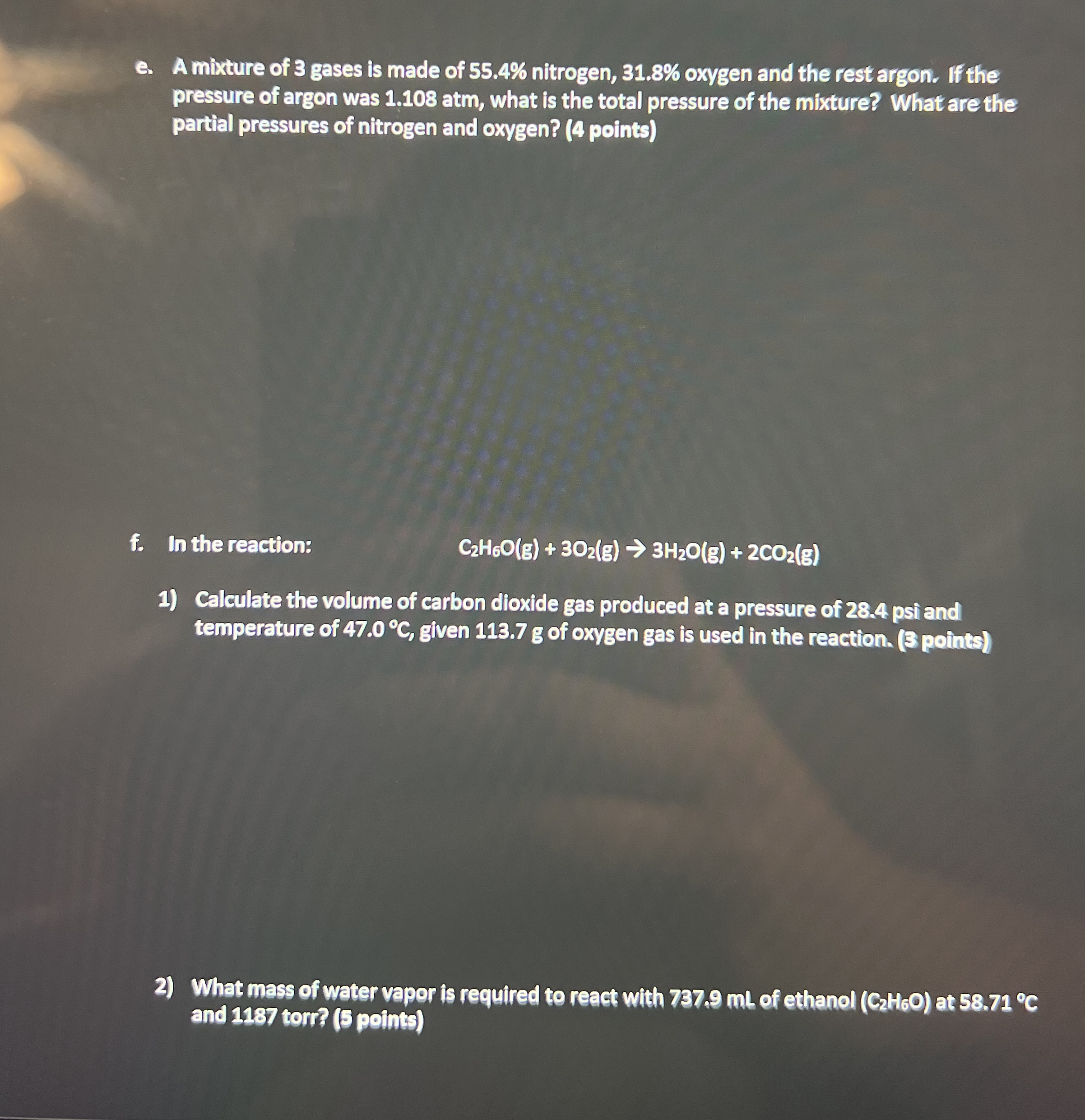 Solved e. ﻿A mixture of 3 ﻿gases is made of 55.4% ﻿nitrogen, | Chegg.com
