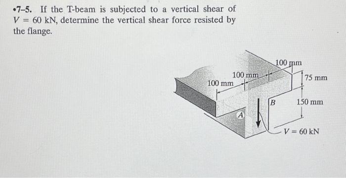 Solved -7-5. If the T-beam is subjected to a vertical shear | Chegg.com