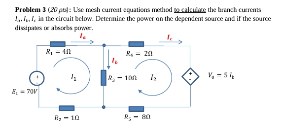 Solved Problem 3 (20 ﻿pts): Use mesh current equations | Chegg.com